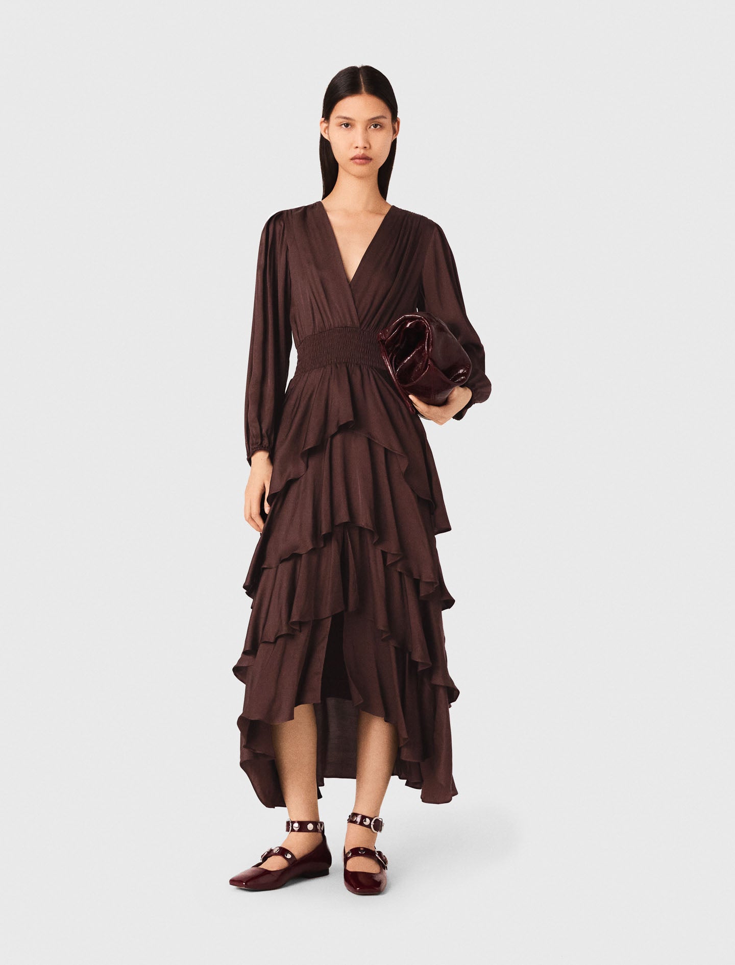 Vestido largo fluido con volantes – Maje - Paris | México